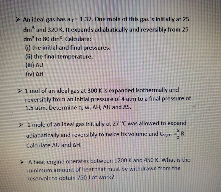 Solved > An ideal gas has ar-1.37. One mole of this gas is | Chegg.com