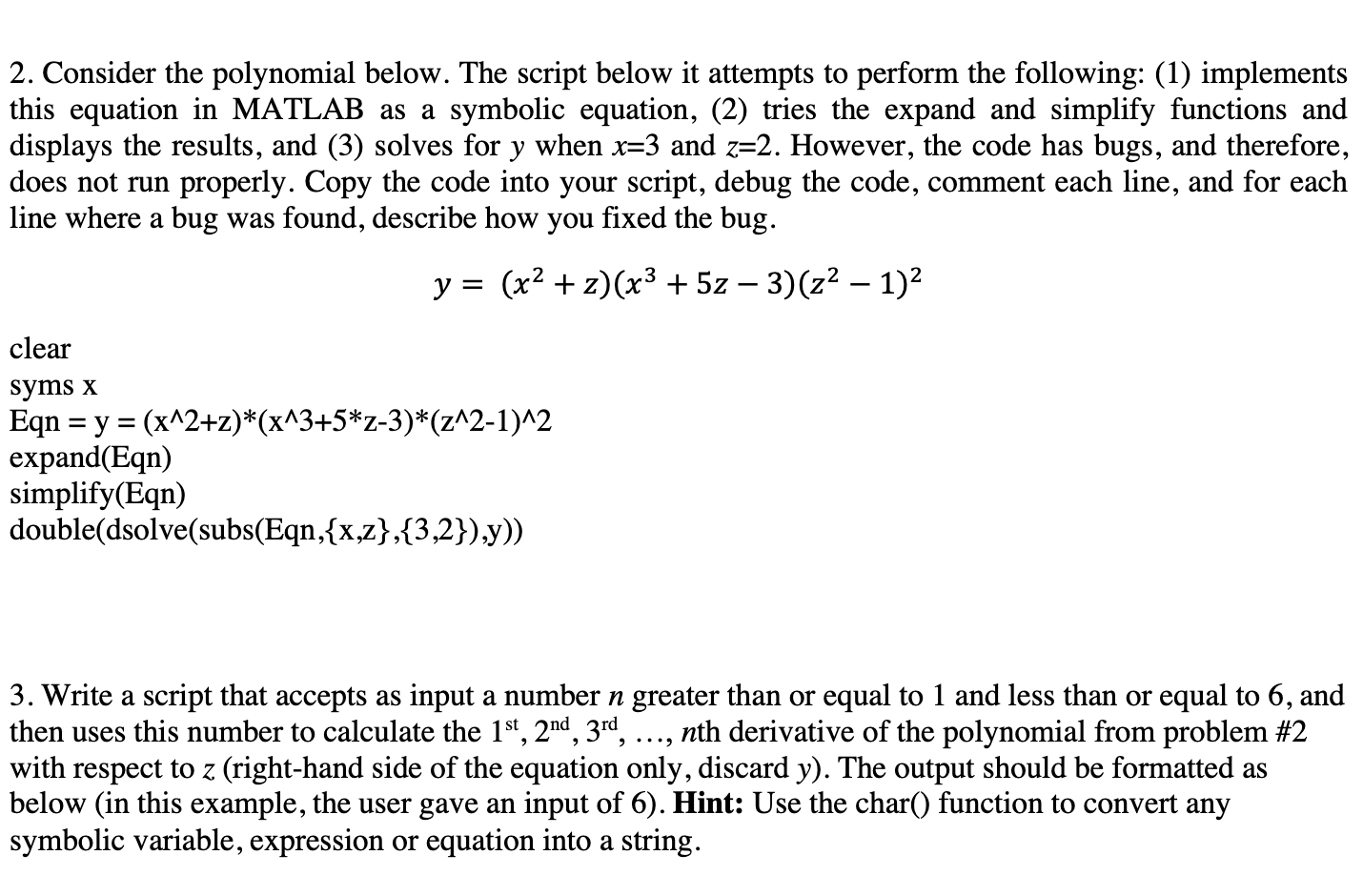 Solved 2. Consider the polynomial below. The script below it | Chegg.com