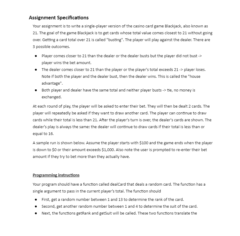 Solved Assignment Specifications Your assignment is to write | Chegg.com