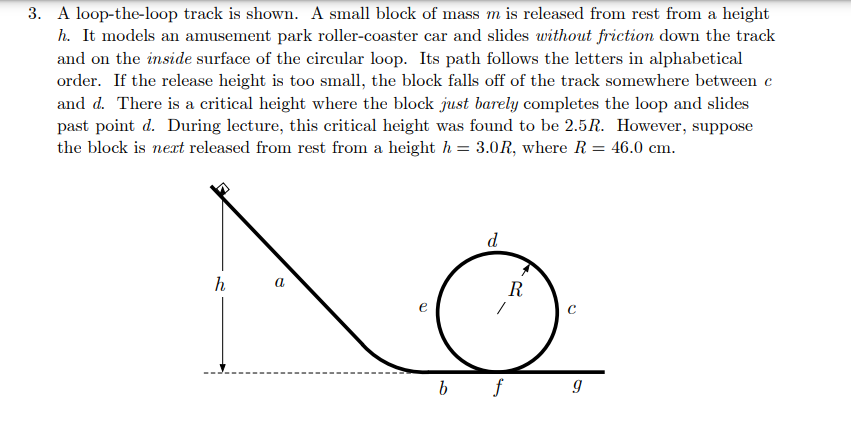 Solved 3. A loop-the-loop track is shown. A small block of | Chegg.com