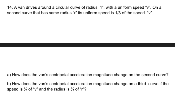 Solved 14. A van drives around a circular curve of radius | Chegg.com