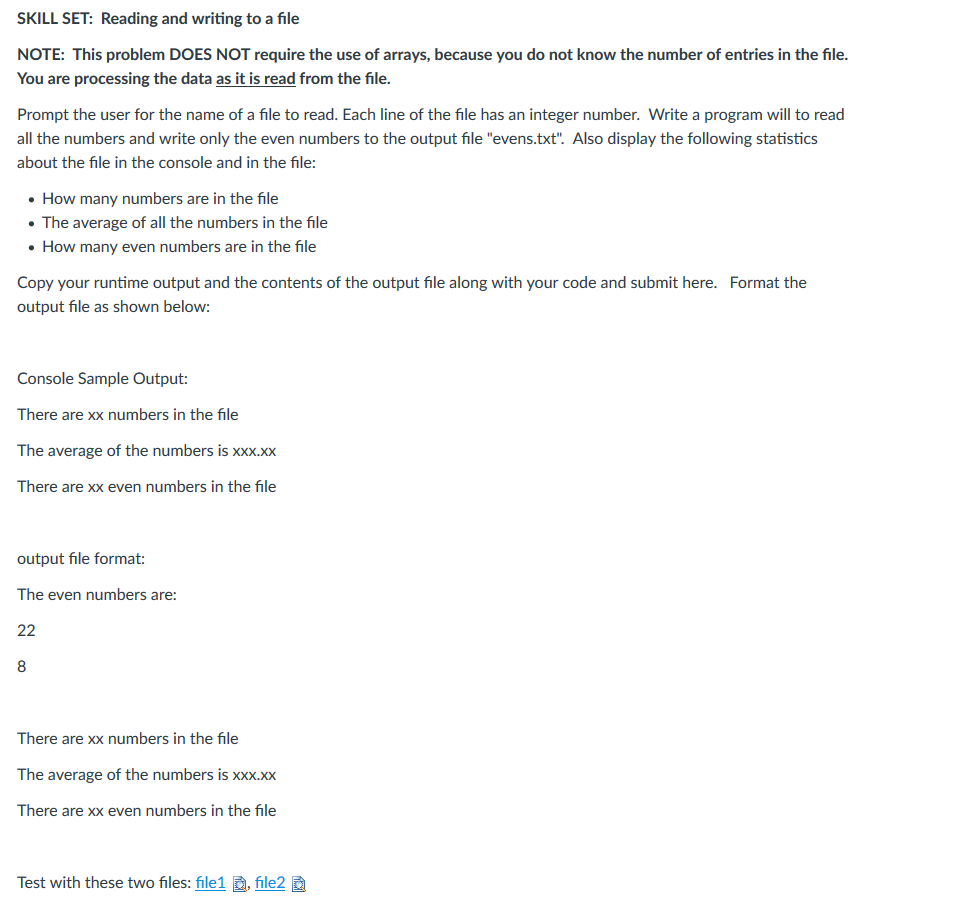 SKILL SET: Reading and writing to a file NOTE: This | Chegg.com