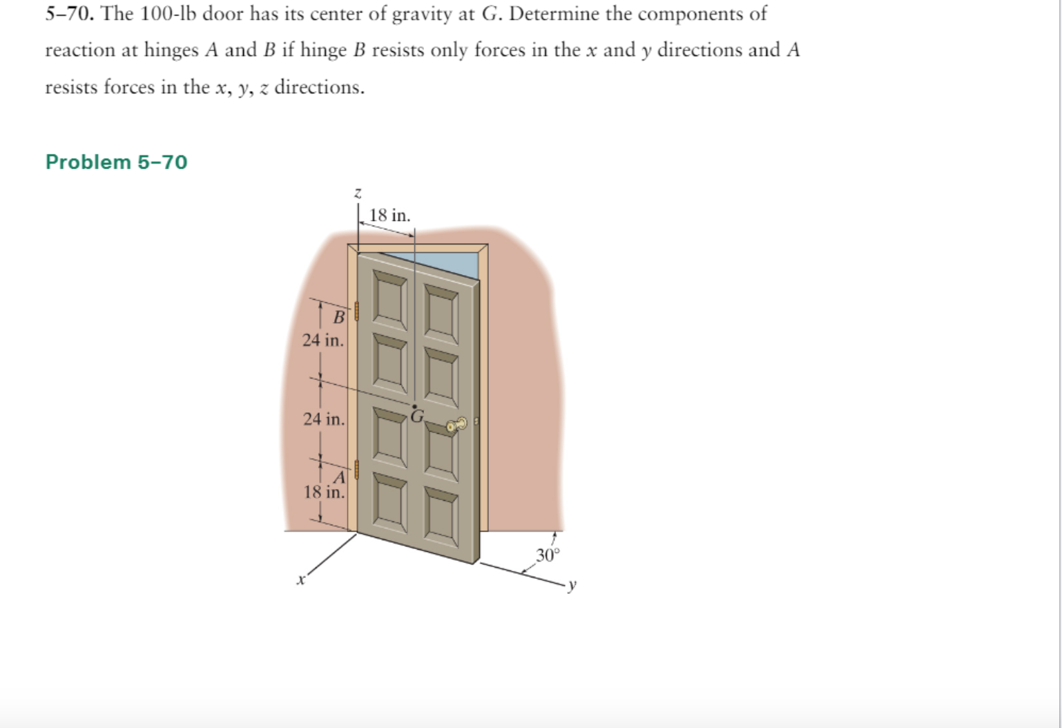 Solved 5−70. The 100 -lb door has its center of gravity at | Chegg.com