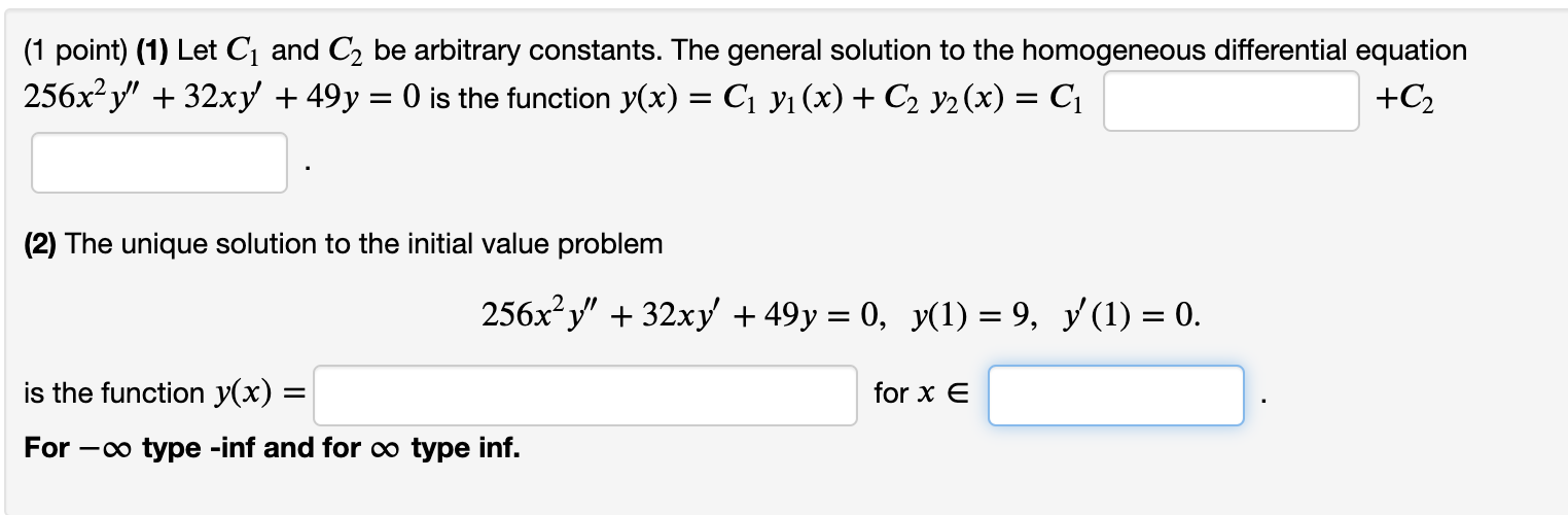 Solved (1 point) (1) Let C1 and C2 be arbitrary constants. | Chegg.com