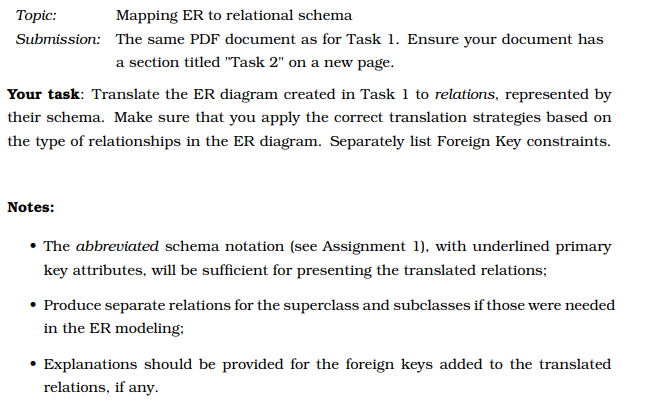 Solved Topic: Mapping ER to relational schema Submission: | Chegg.com