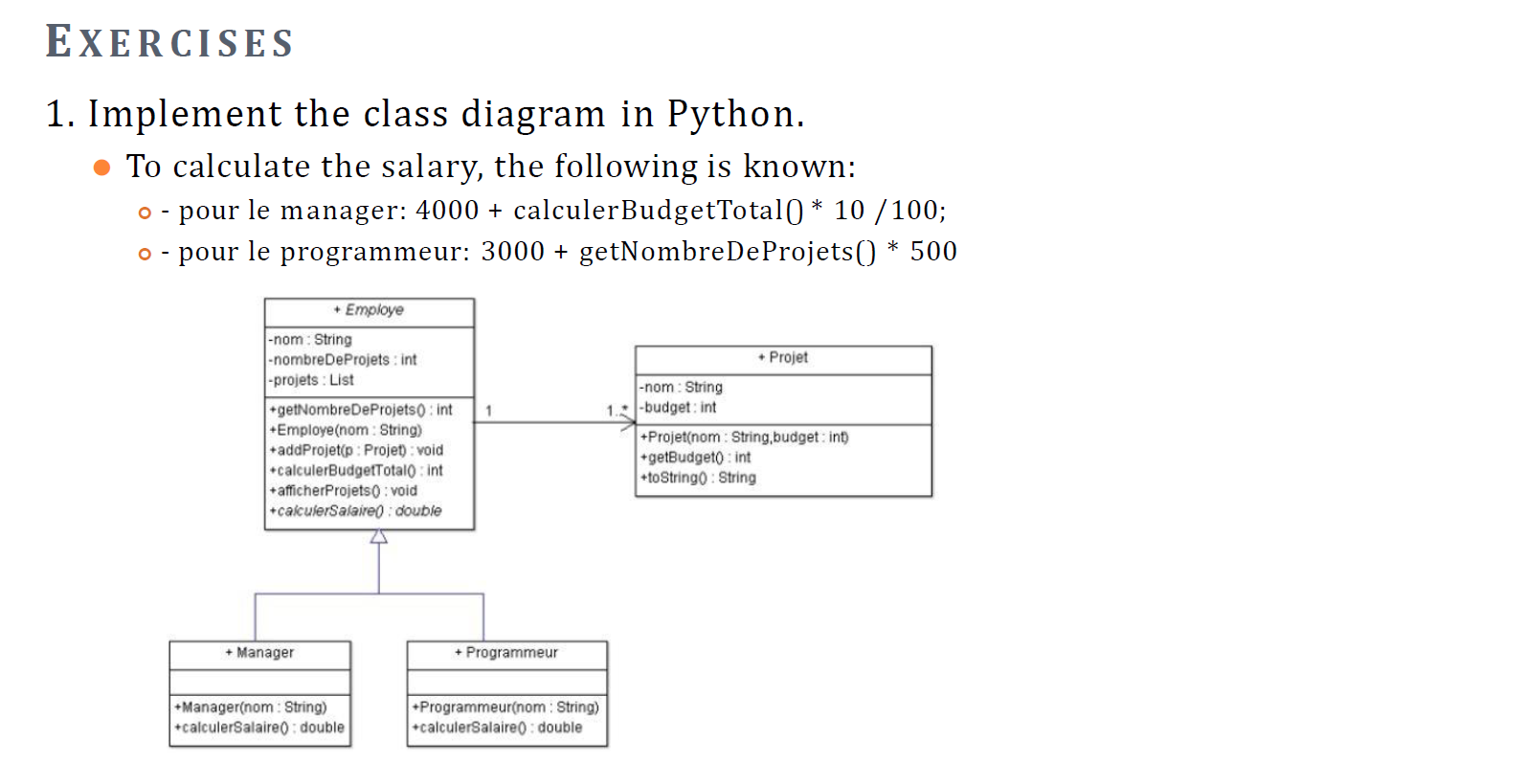Solved EXERCISES 1. Implement the class diagram in Python. • | Chegg.com