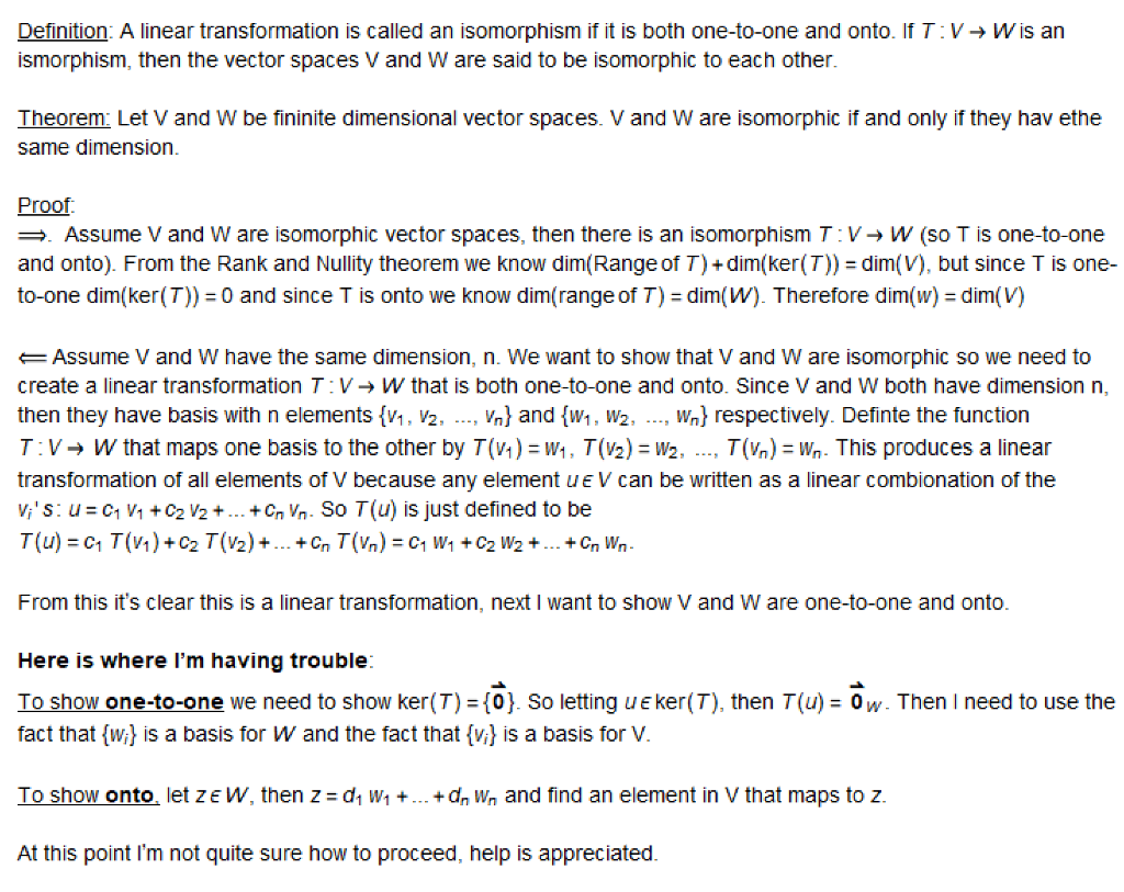 Solved Proving a linear transformation T:V→W is an | Chegg.com