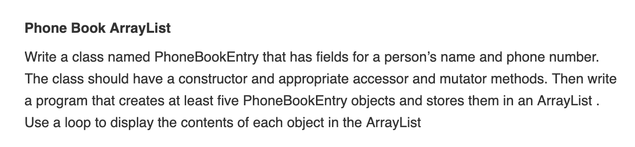 Solved Phone Book ArrayList Write a class named | Chegg.com