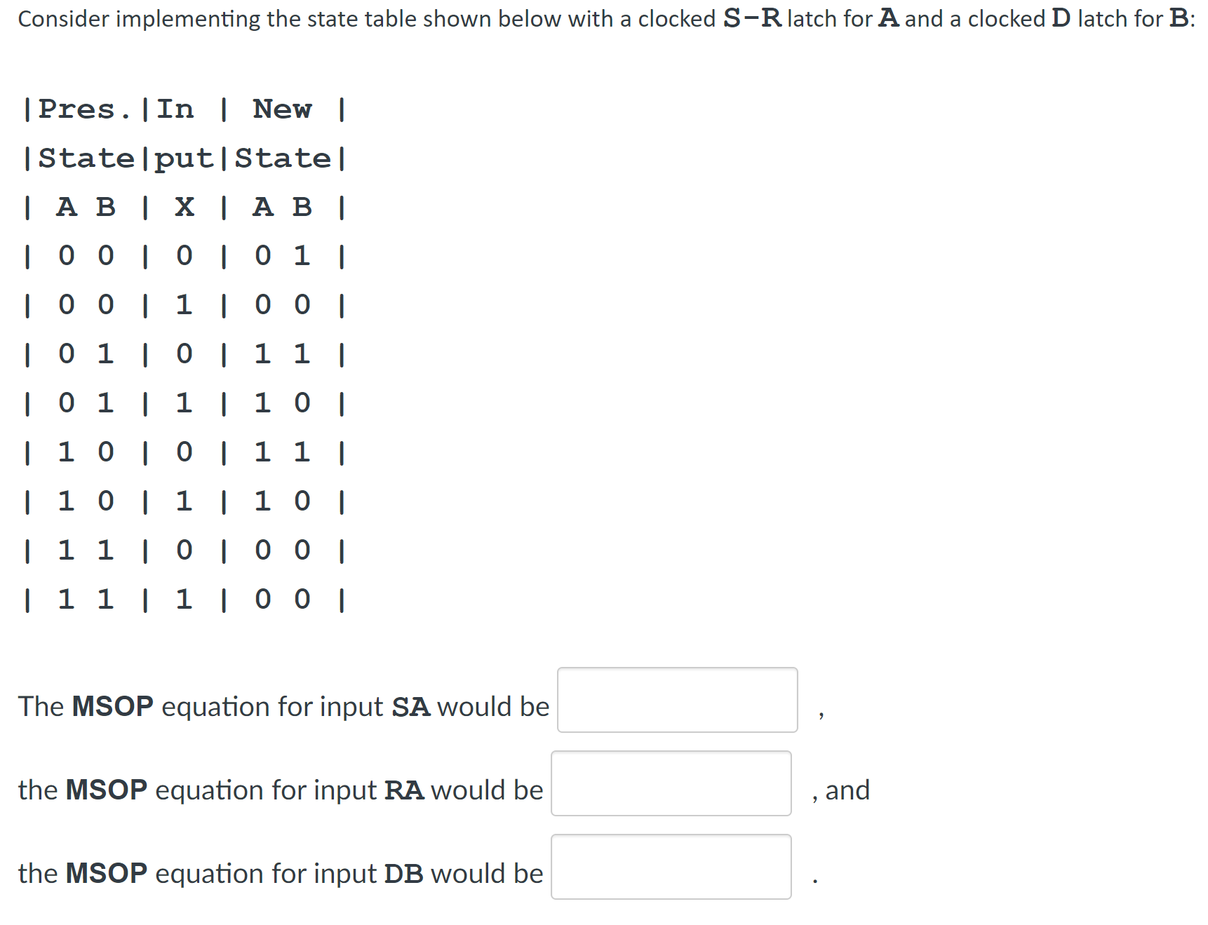 Solved Consider implementing the state table shown below | Chegg.com