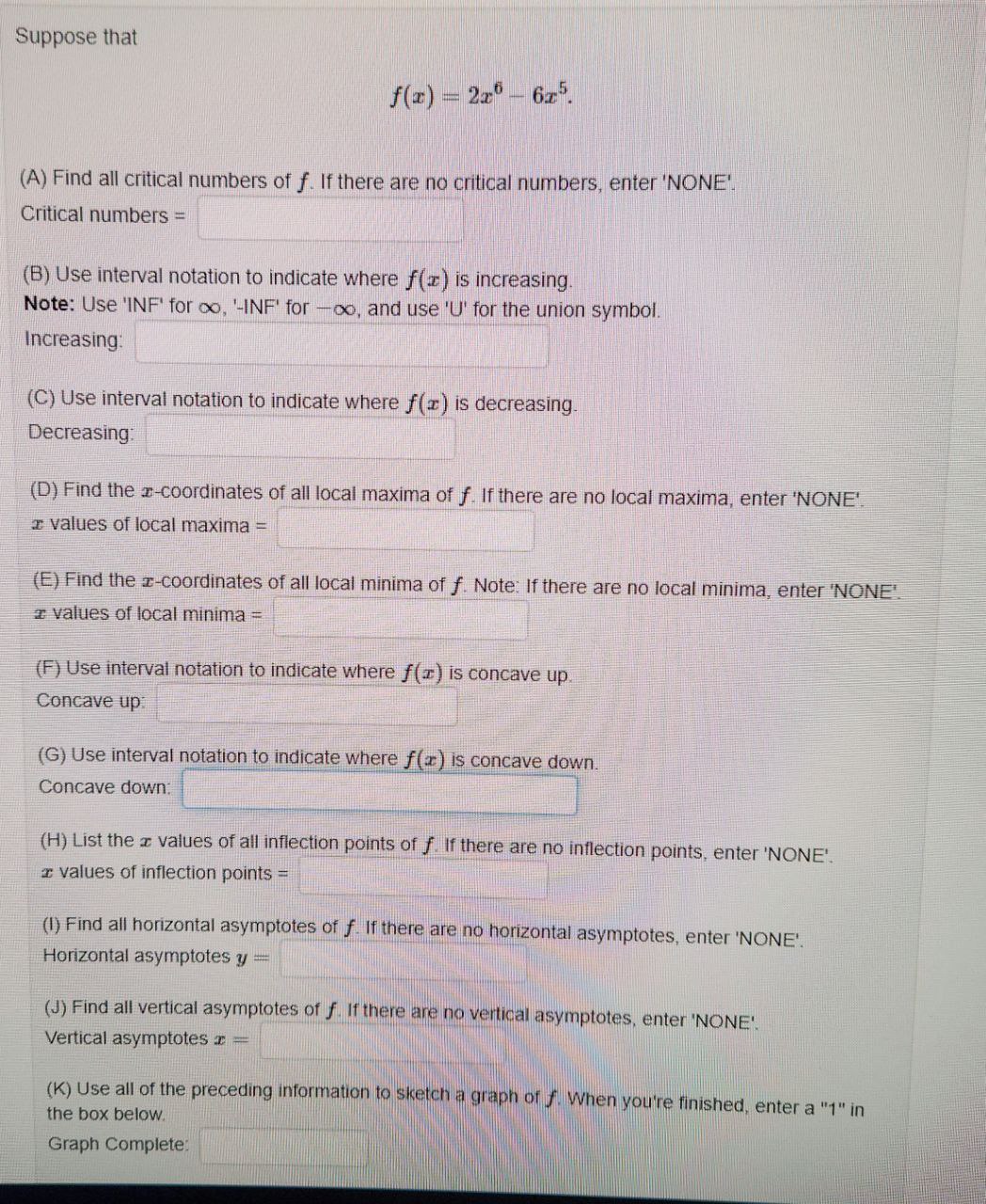 Solved Suppose that f(x)=2x6−6x5. (A) Find all critical | Chegg.com