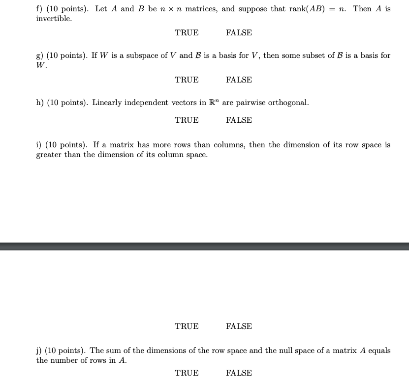 Solved f) (10 points). Let A and B be nxn matrices, and | Chegg.com