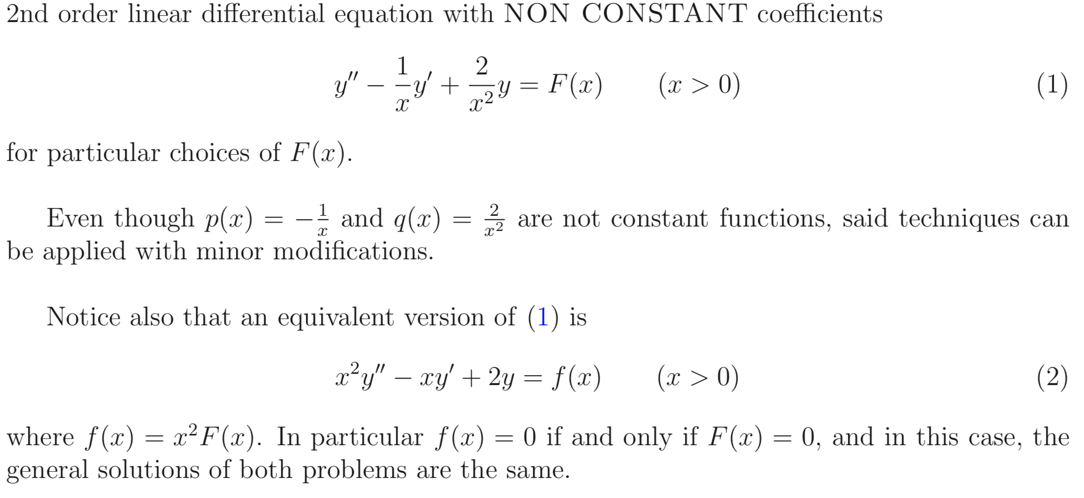 Solved 2nd order linear differential equation with NON | Chegg.com