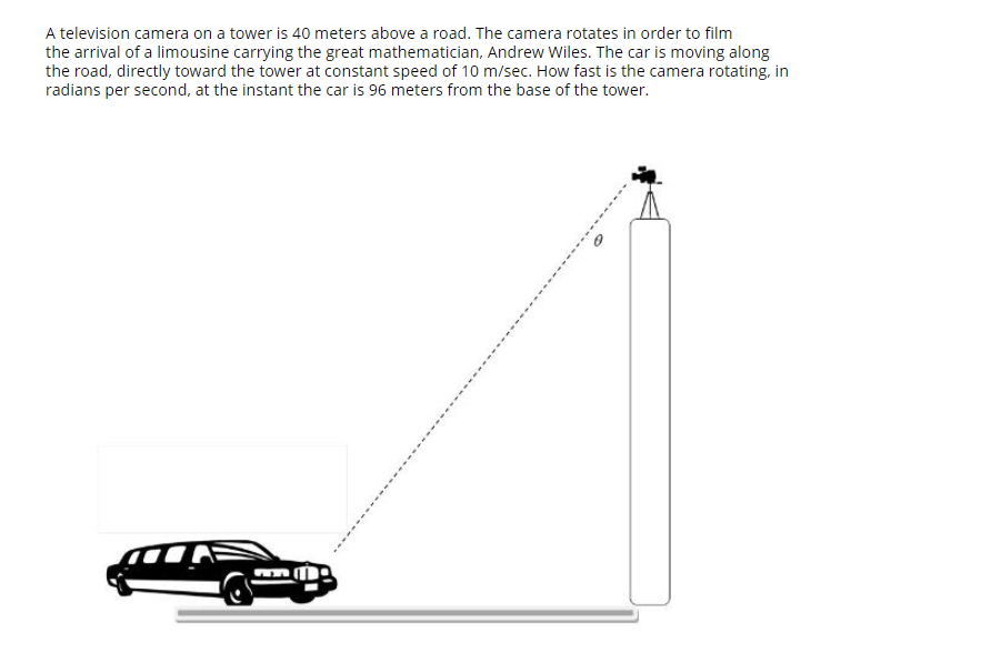 Solved A television camera on a tower is 40 meters above a | Chegg.com