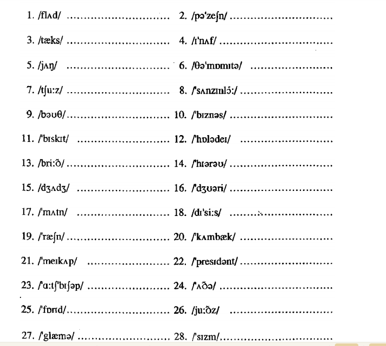 From the RP transcription, write the following words | Chegg.com
