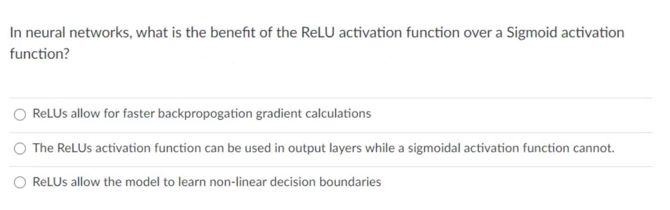 Solved In neural networks, what is the benefit of the ReLU | Chegg.com