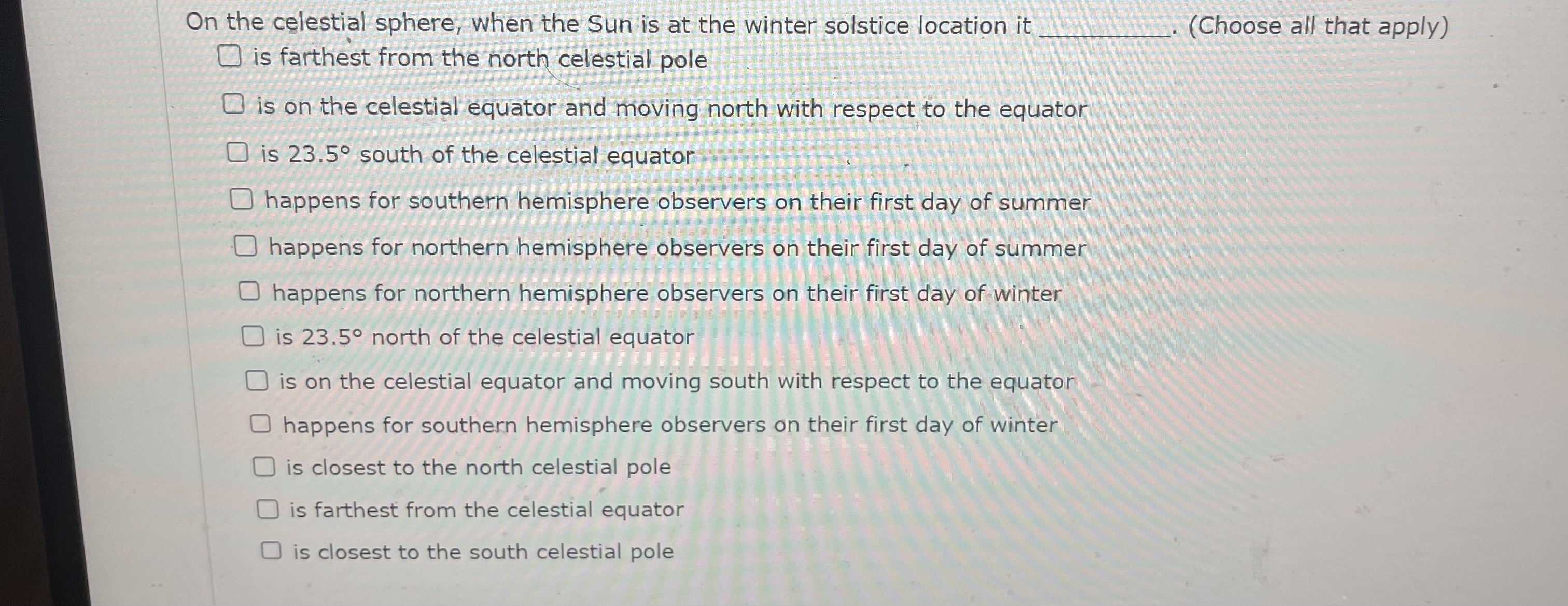 Solved On the celestial sphere, when the Sun is at the | Chegg.com