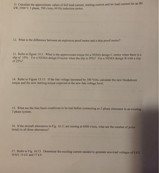 Solved lI, Calculate the approximate values of full load | Chegg.com