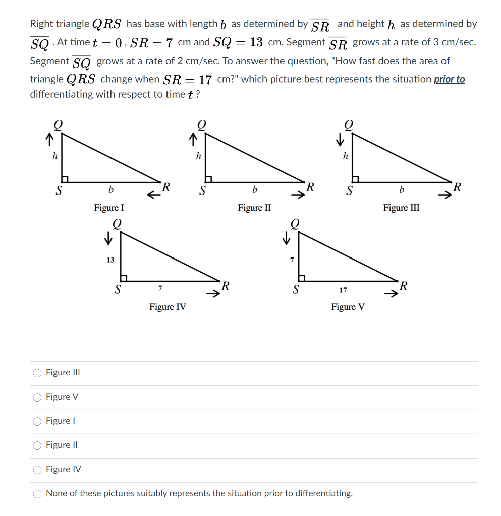 Solved Right triangle QRS has base with length b as | Chegg.com