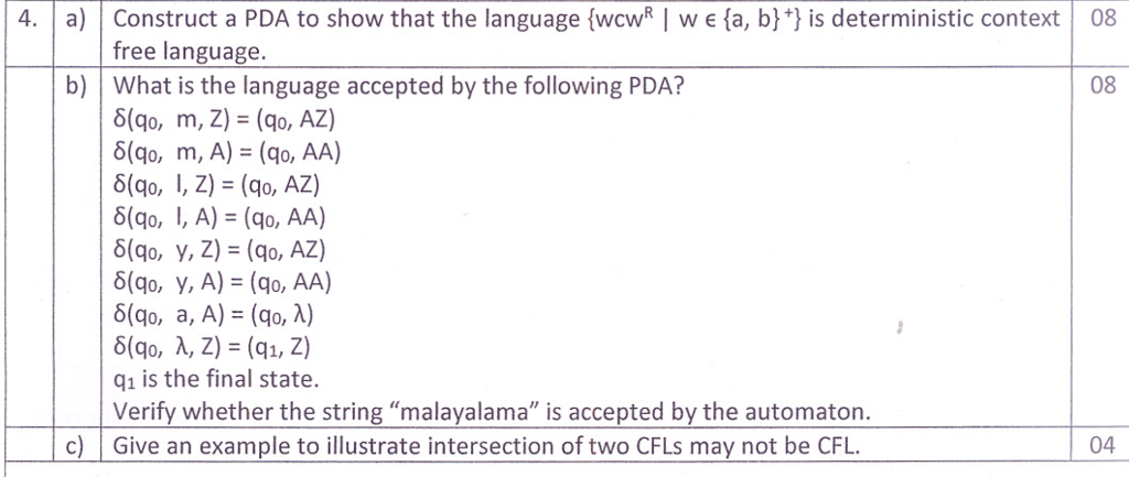 Solved 4. a Construct a PDA to show that the language (wcwR | Chegg.com