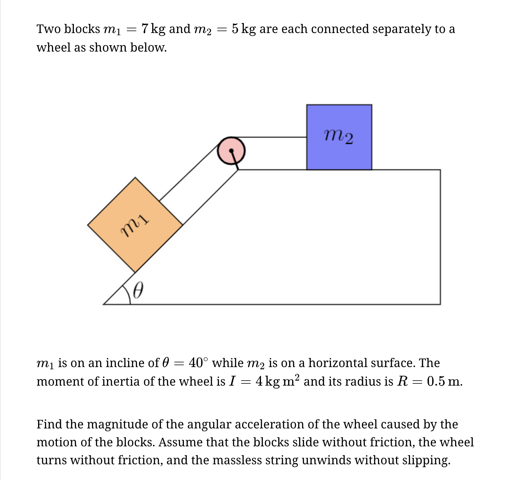 Solved Two blocks m1=7kg ﻿and m2=5kg ﻿are each connected | Chegg.com