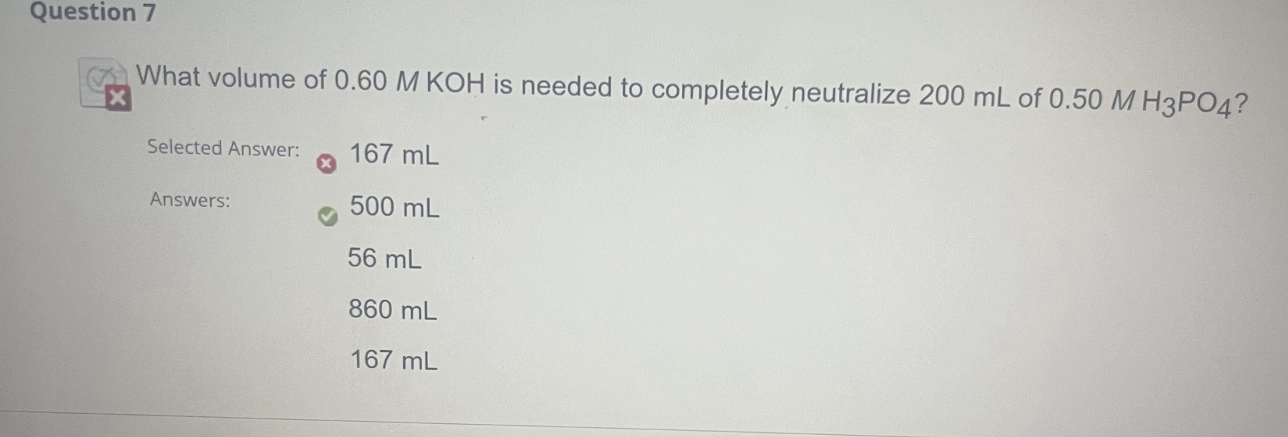 Solved What volume of 0.60MKOH is needed to completely | Chegg.com