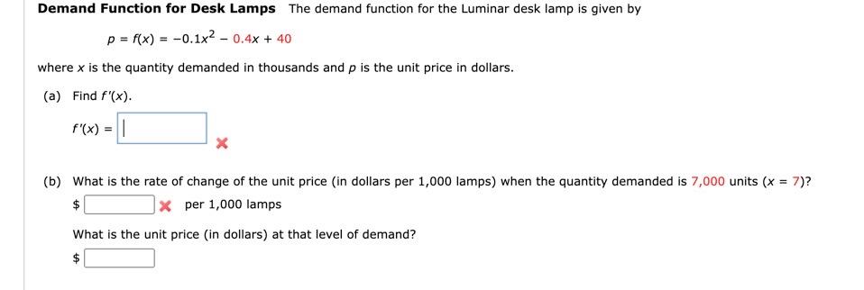 Solved Demand Function for Desk Lamps The demand function | Chegg.com