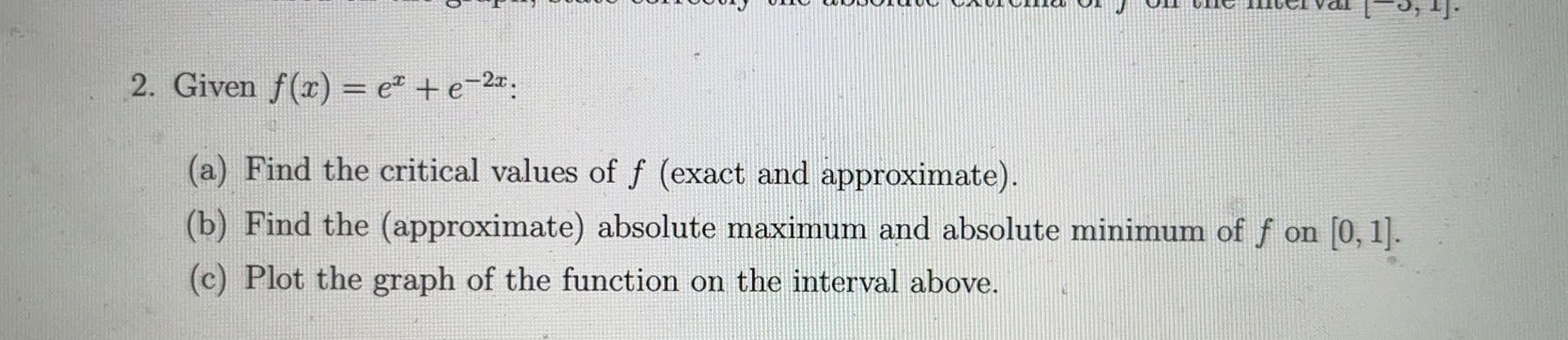 Solved 2. Given f(x)=ex+e−2x : (a) Find the critical values | Chegg.com