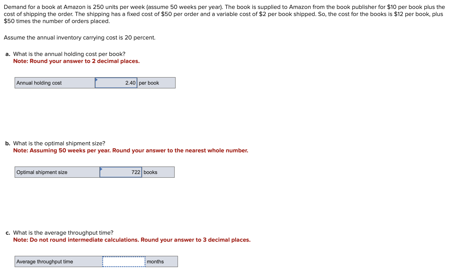 Solved Demand for a book at Amazon is 250 units per week | Chegg.com