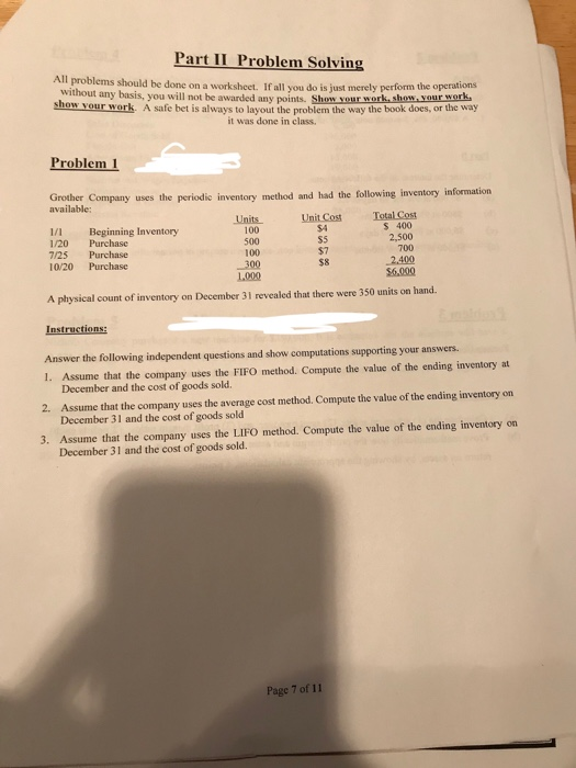 Solved Part II Problem Solving All problems should be done | Chegg.com