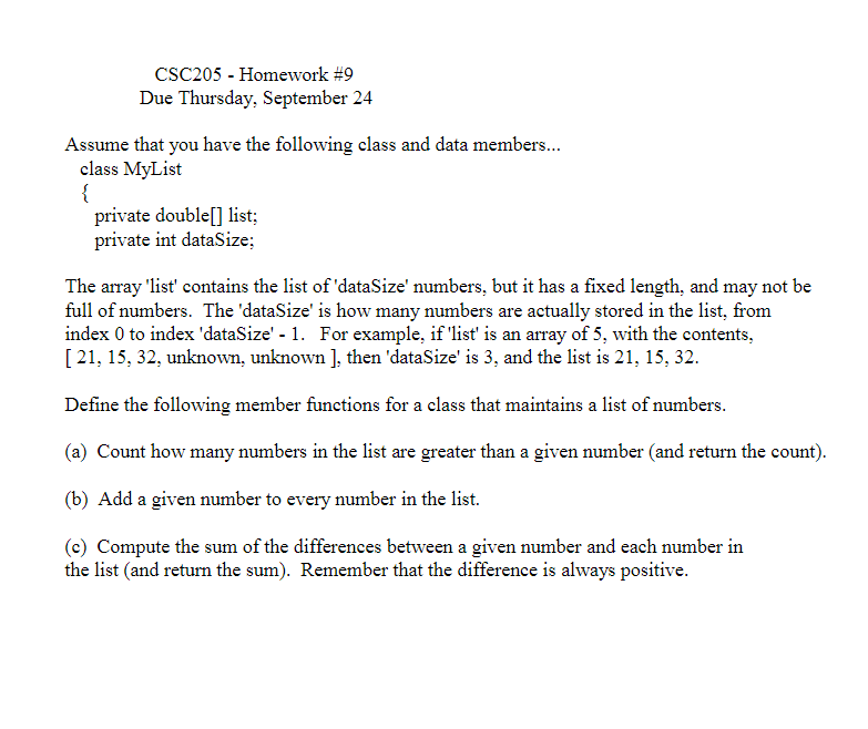 Solved CSC205 - Homework #9 Due Thursday, September 24 | Chegg.com