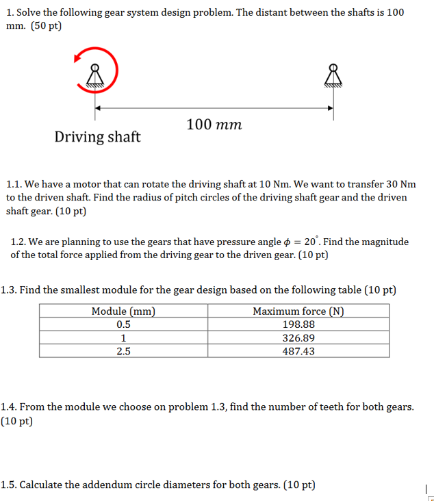 Solved 1. ﻿Solve the following gear system design problem. | Chegg.com