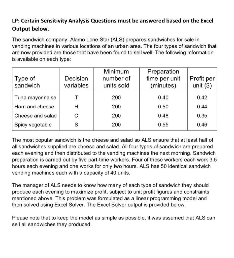 LP: Certain Sensitivity Analysis Questions must be | Chegg.com