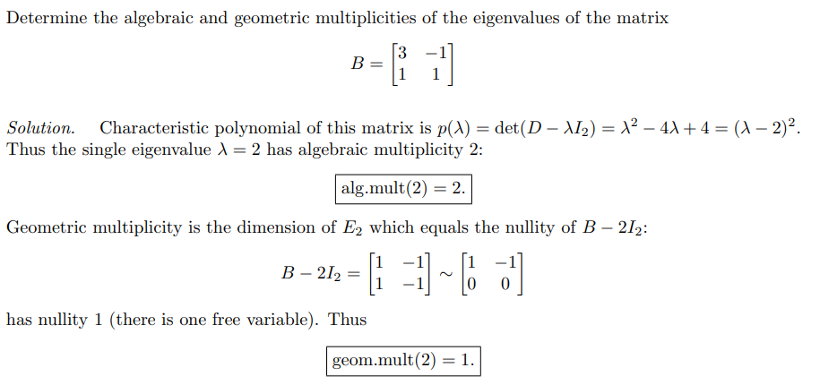Solved Determine the algebraic and geometric multiplicities | Chegg.com