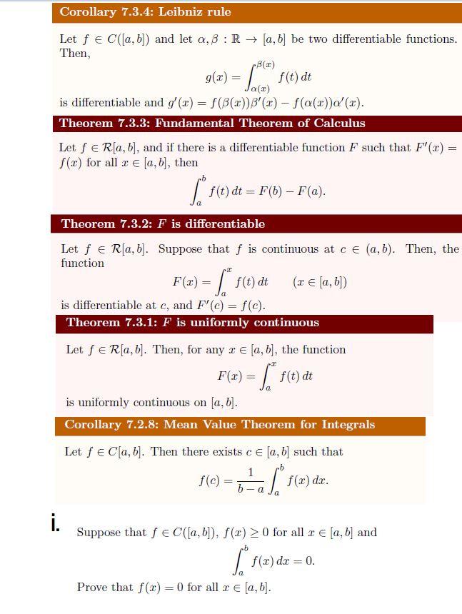 Solved Corollary 7.3.4: Leibniz rule Let f e C([a,b]) and | Chegg.com