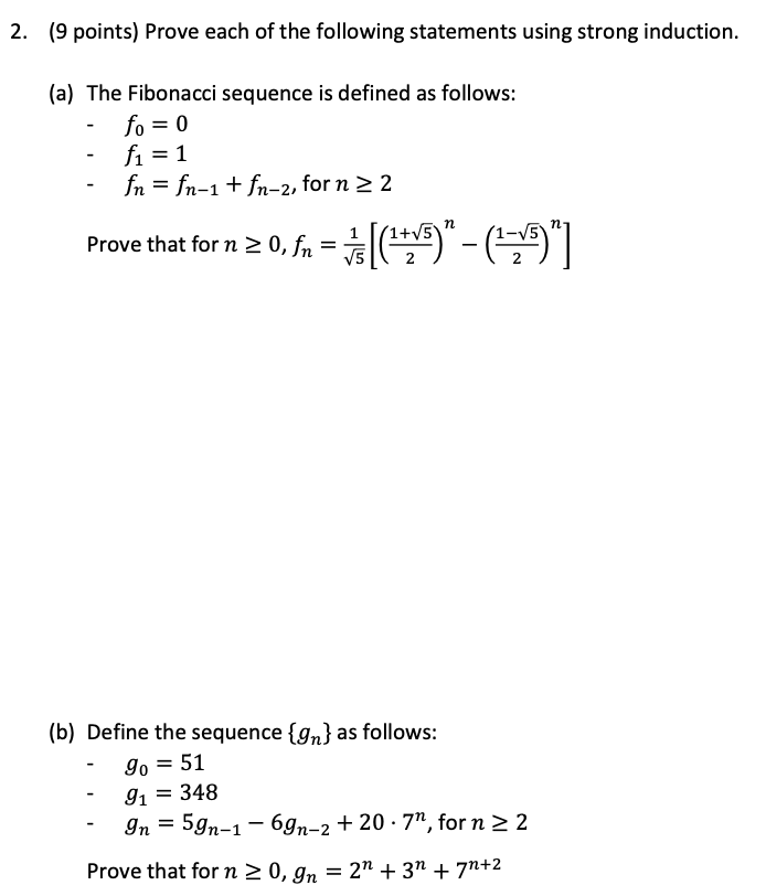 Solved (9 points) Prove each of the following statements | Chegg.com Solved (9 points) Prove each of the following statements | Chegg.com