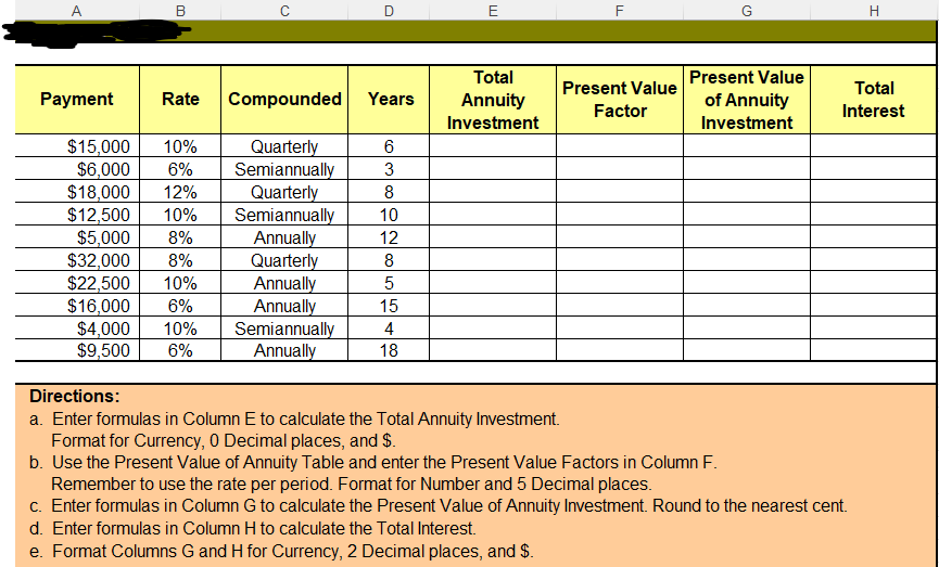 Solved Directions: a. Enter formulas in Column E to | Chegg.com