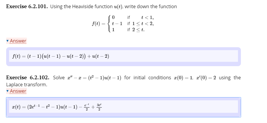 Solved Exercise 6.2.101. Using the Heaviside function u(t) | Chegg.com