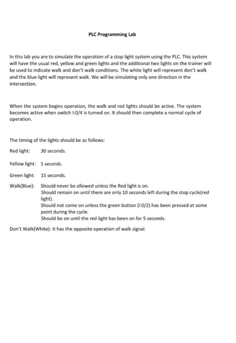 PLC Programming Lab In this lab you are to simulate | Chegg.com