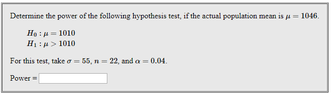 Solved Determine the power of the following hypothesis test, | Chegg.com