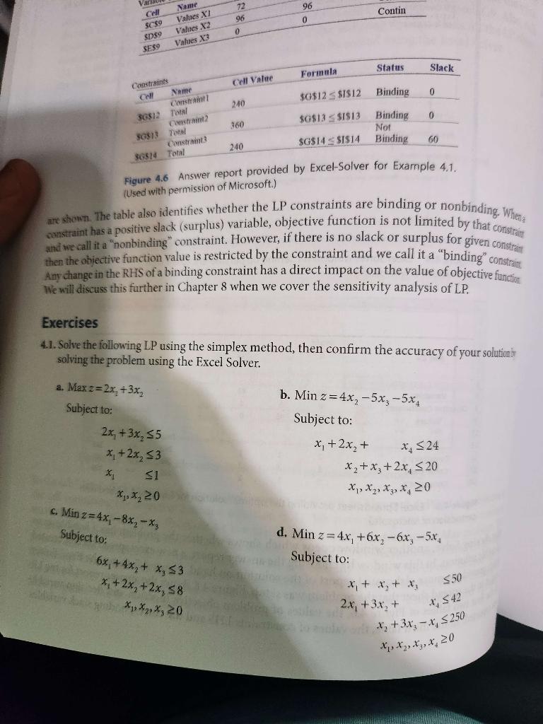 Figure 4.6 Answer report provided by Excel-Solver for | Chegg.com