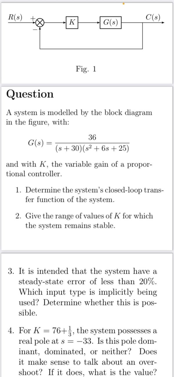 Solved Question A system is modelled by the block diagram in | Chegg.com