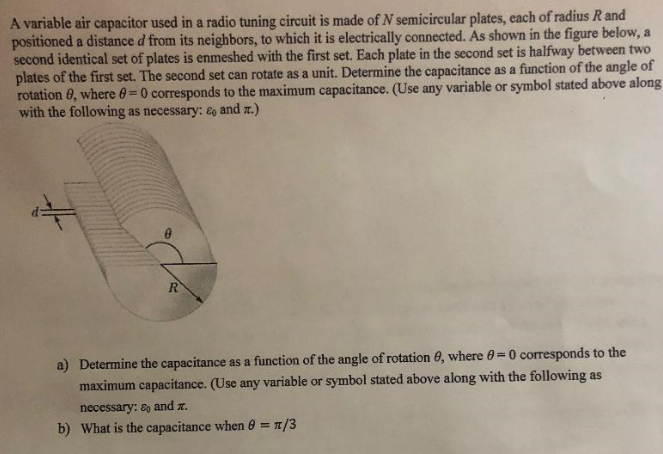 Solved A variable air capacitor used in a radio tuning | Chegg.com