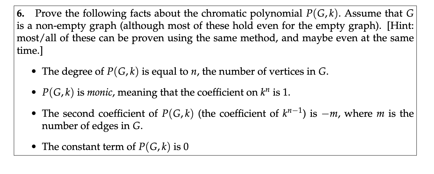 Solved 6. Prove the following facts about the chromatic | Chegg.com