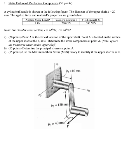 Solved 1. Static Failure of Mechanical Components (50 | Chegg.com