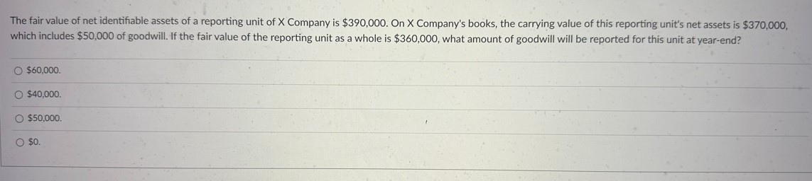 Solved The fair value of net identifiable assets of a | Chegg.com