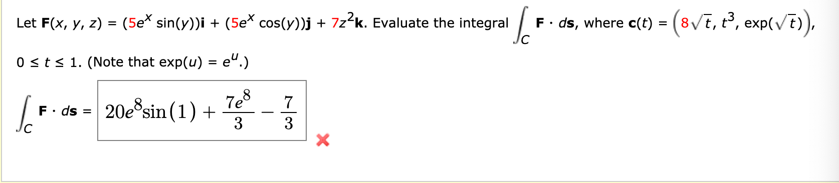 Solved Let F(x, y, z) = (5ex sin(y))i + (5ex cos(y))j + | Chegg.com