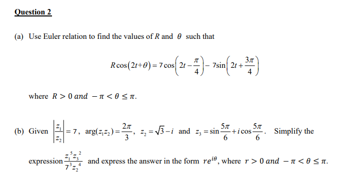 Solved (a) Use Euler relation to find the values of R and θ | Chegg.com
