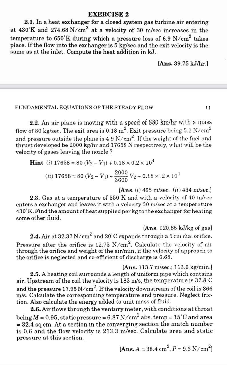EXERCISE 2 2.1. In a heat exchanger for a closed | Chegg.com