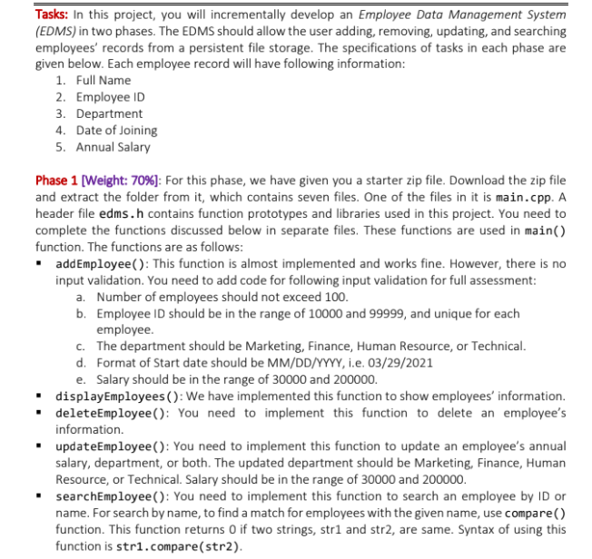 Tasks: In this project, you will incrementally | Chegg.com