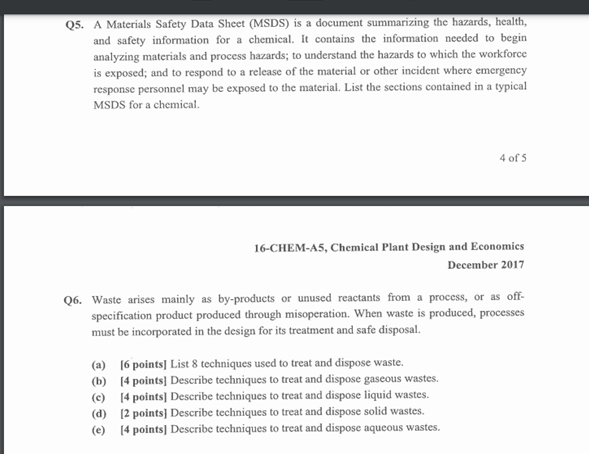 Solved Q5. A Materials Safety Data Sheet (MSDS) is a | Chegg.com